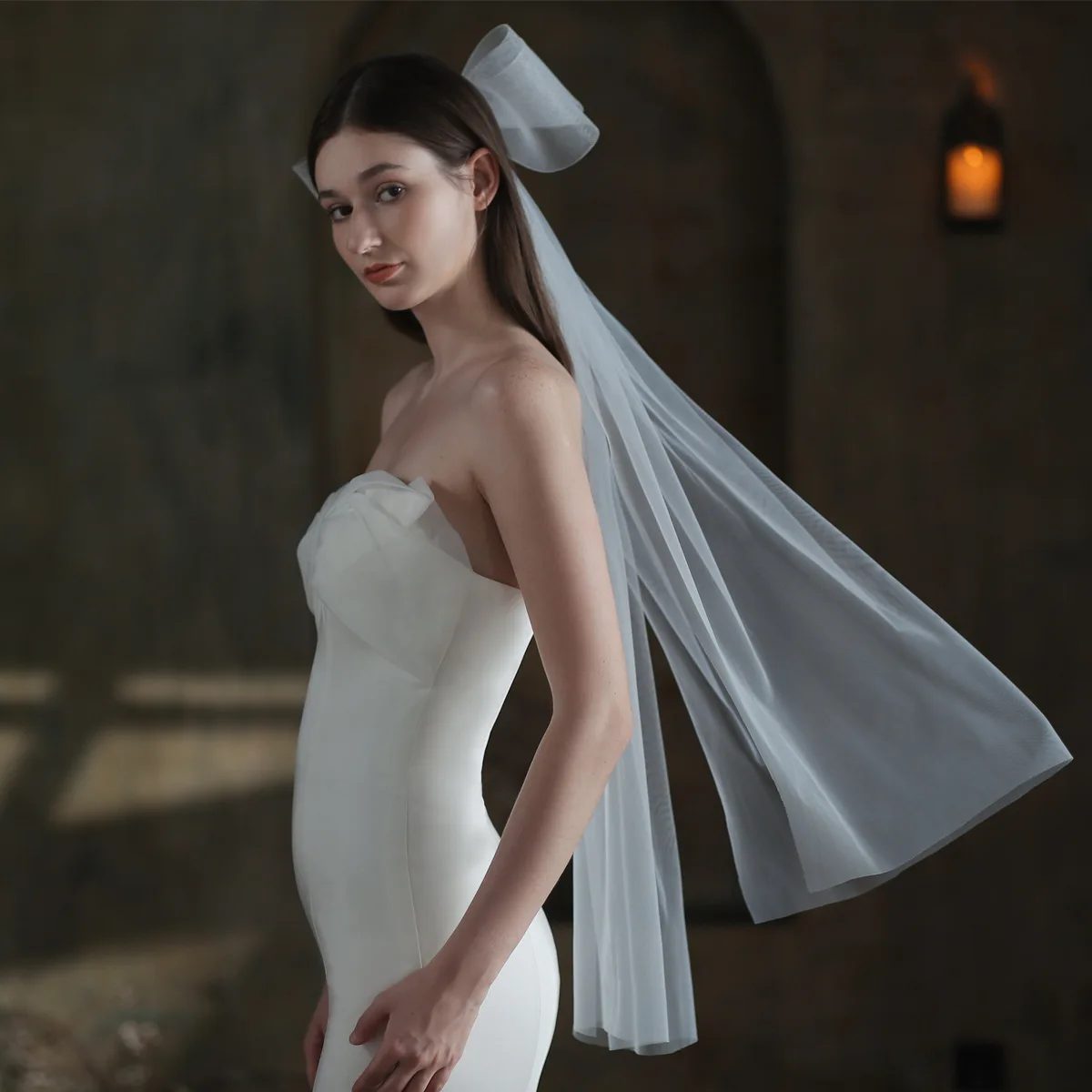 SLBRIDAL Handmade Nylon Tulle Mesh Fabric Bridal Veils With Clip Ivory ...