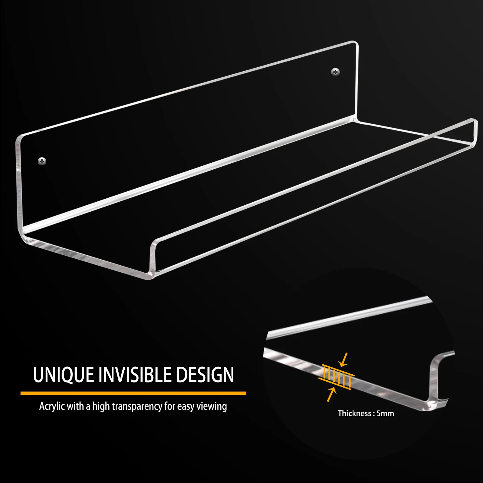 Modern Clear Acrylic Floating Wall Ledge Shelf,Wall Mounted Kids ...