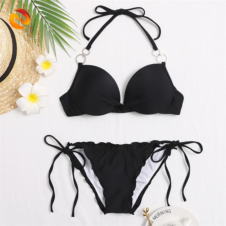 Custom Polka Dots Bikinis Metal Logo Beachwear Swimwear String Swimsuit ...