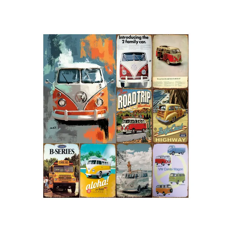 Retro Car School Bus Poster Vintage Metal Plaque Signs Grand Prix ...