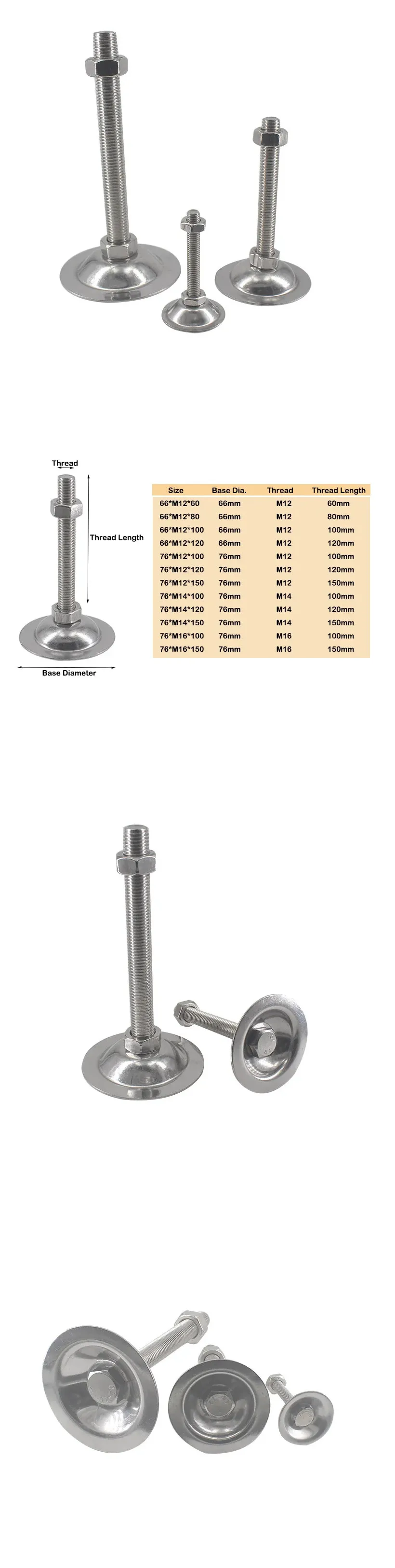 M12/M14/M16 Thread Adjustable Foot Cups Stainless Steel Articulated ...