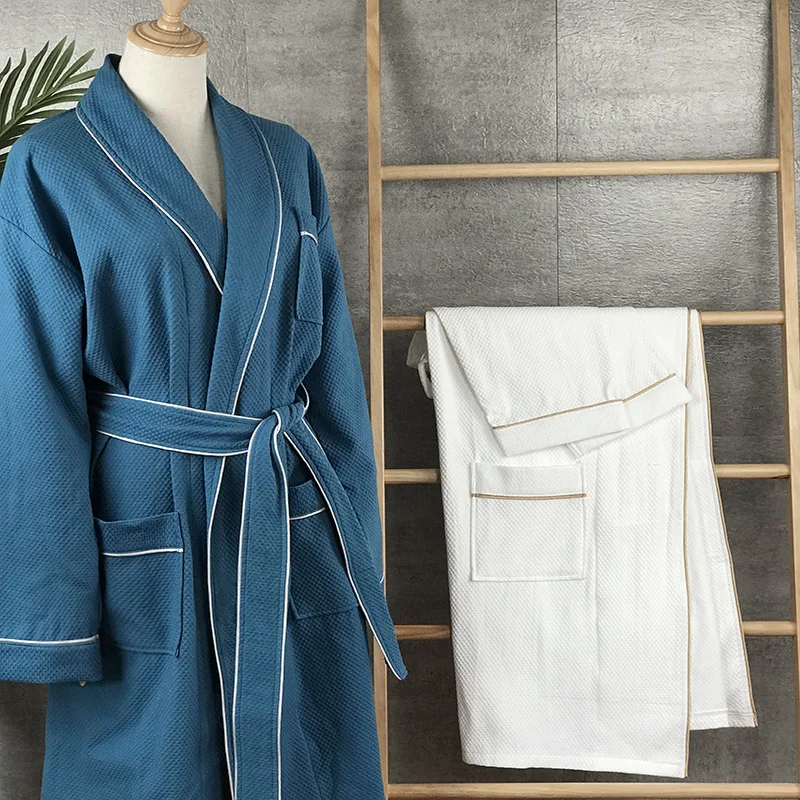 Custom 5 Star Hotel logo Luxury Spa Bath Robe 100% Cotton Waffle Weave ...