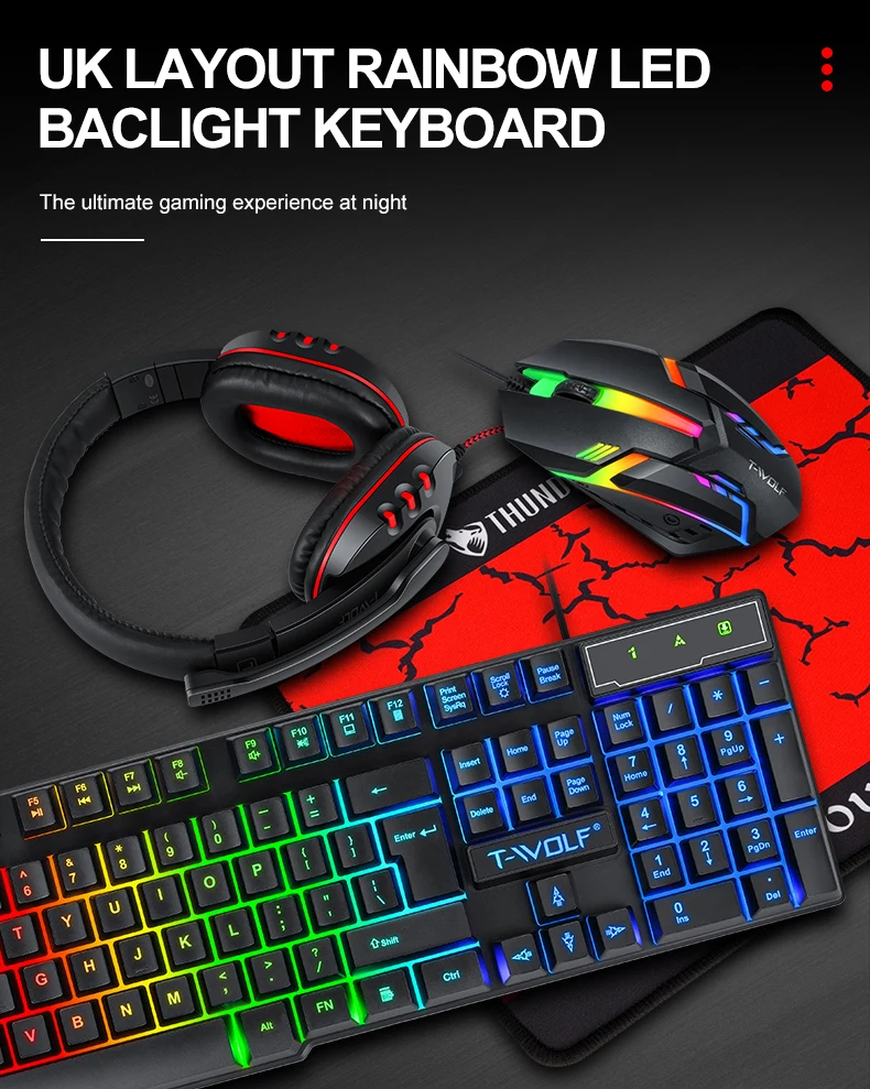4-in-1 Gaming Combos Keyboard Mouse Headset Set Mechanical Feel Game ...