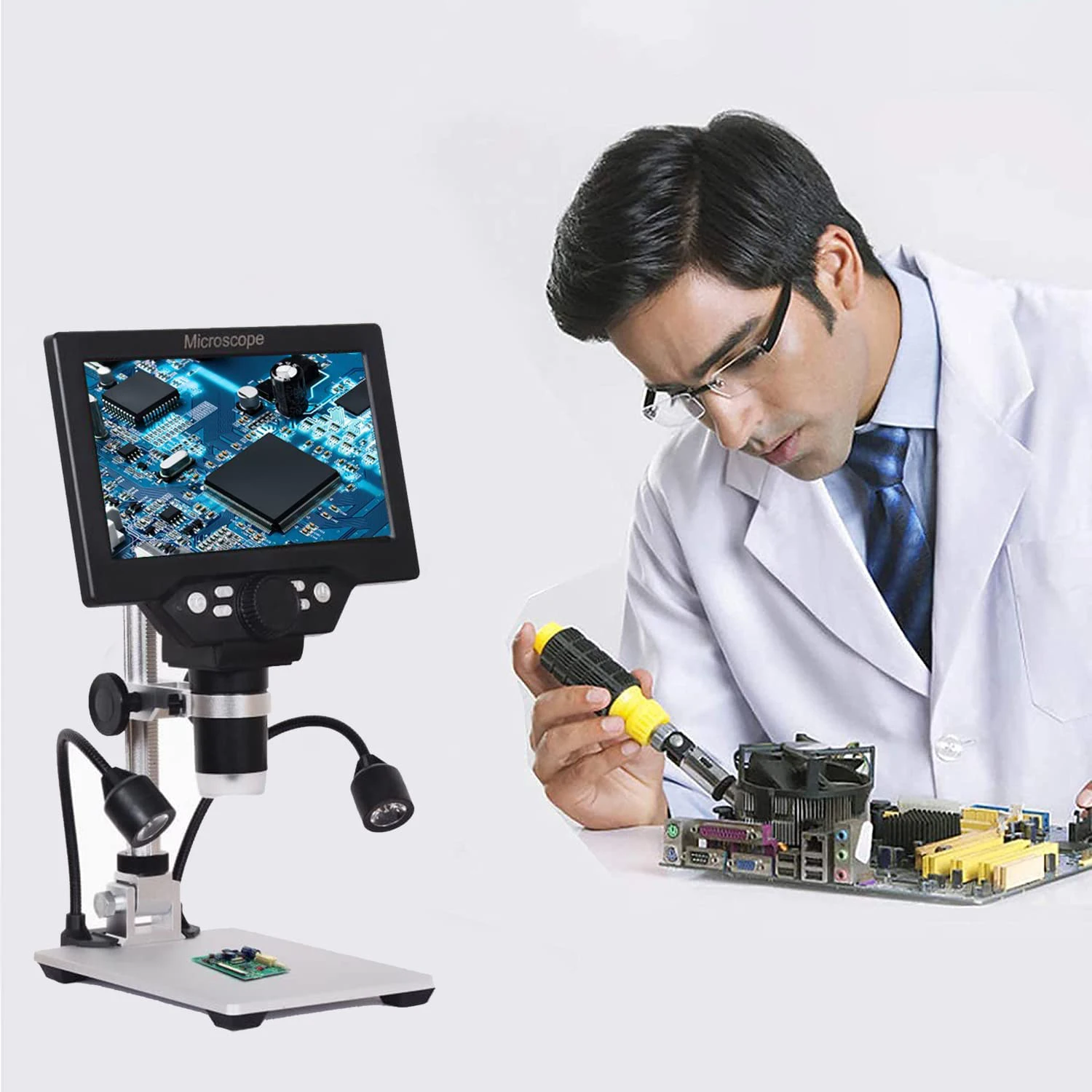 12MP Digital Microscope with 7" LCD, 32GB Storage
