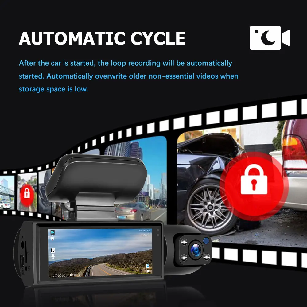 Podofo 3.16'' Dual Lens Dash Cam Hd 1080p Car Video Recorder Parking ...