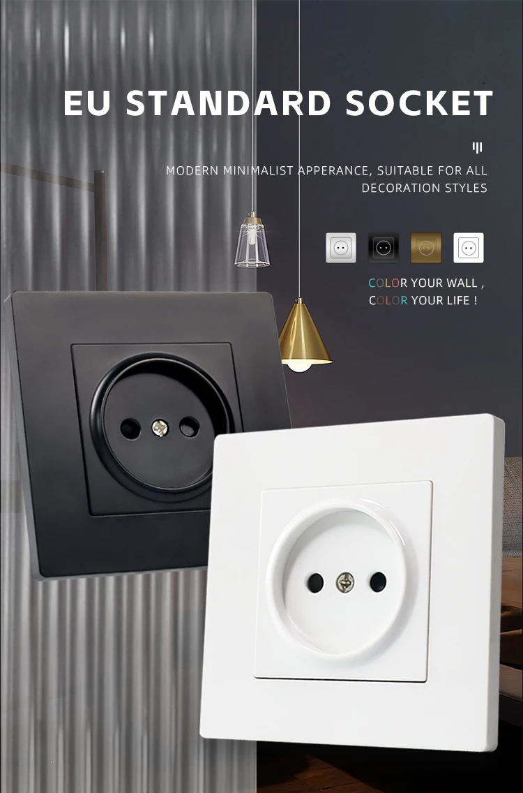 Electrical 16a Black White Color Wall Power Socket Simple Socket Eu ...