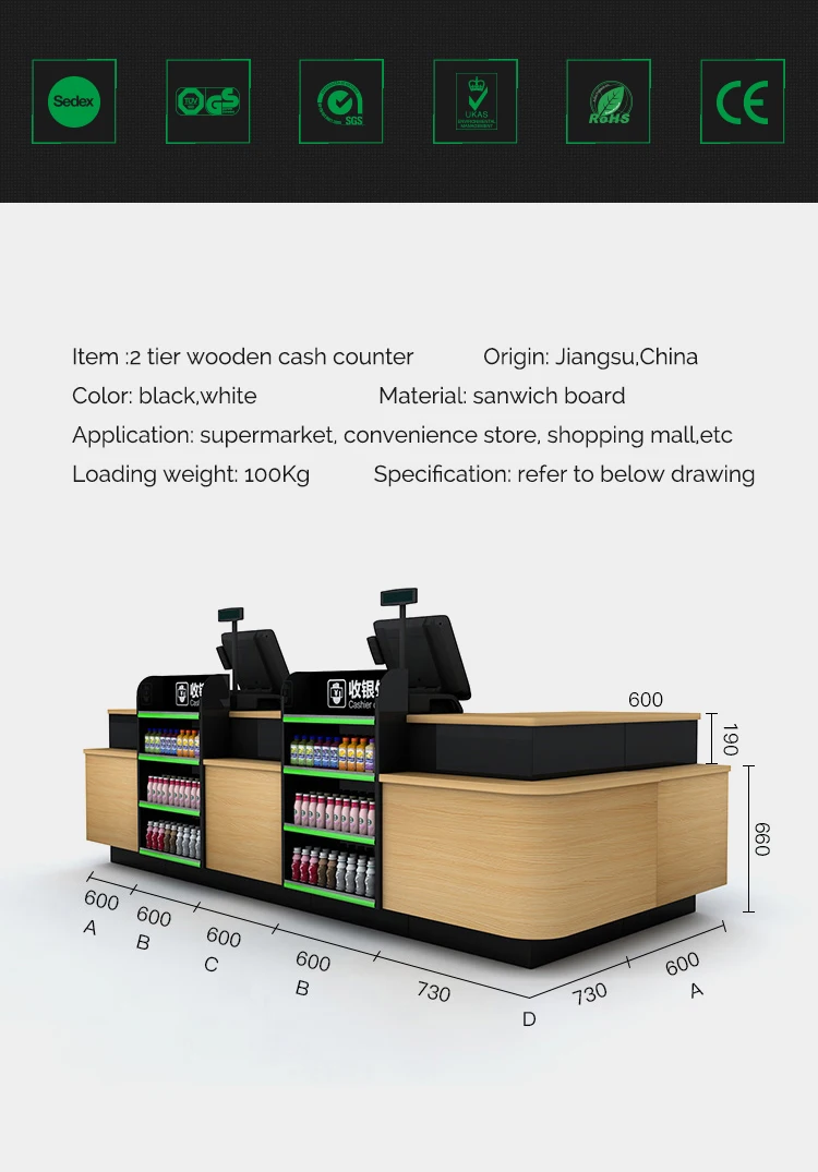 Simple Wood Metal Cashier Table for Supermarket Convenience