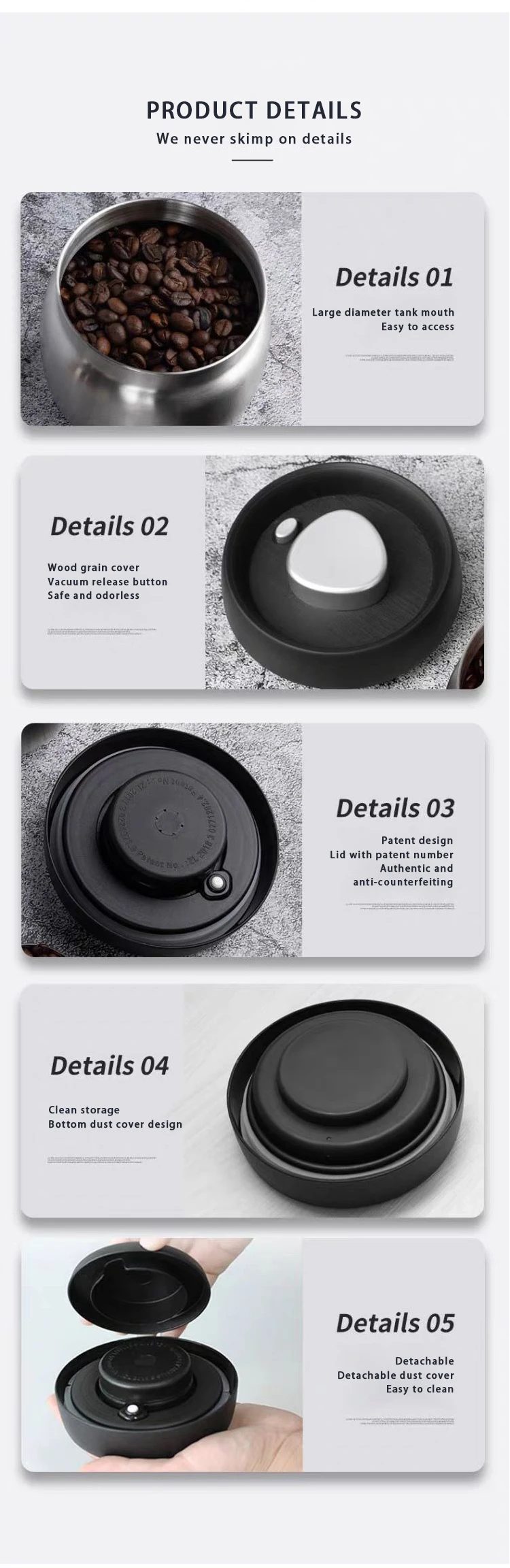 Stainless steel sealed coffee can with vacuum sealed carbon dioxide ...