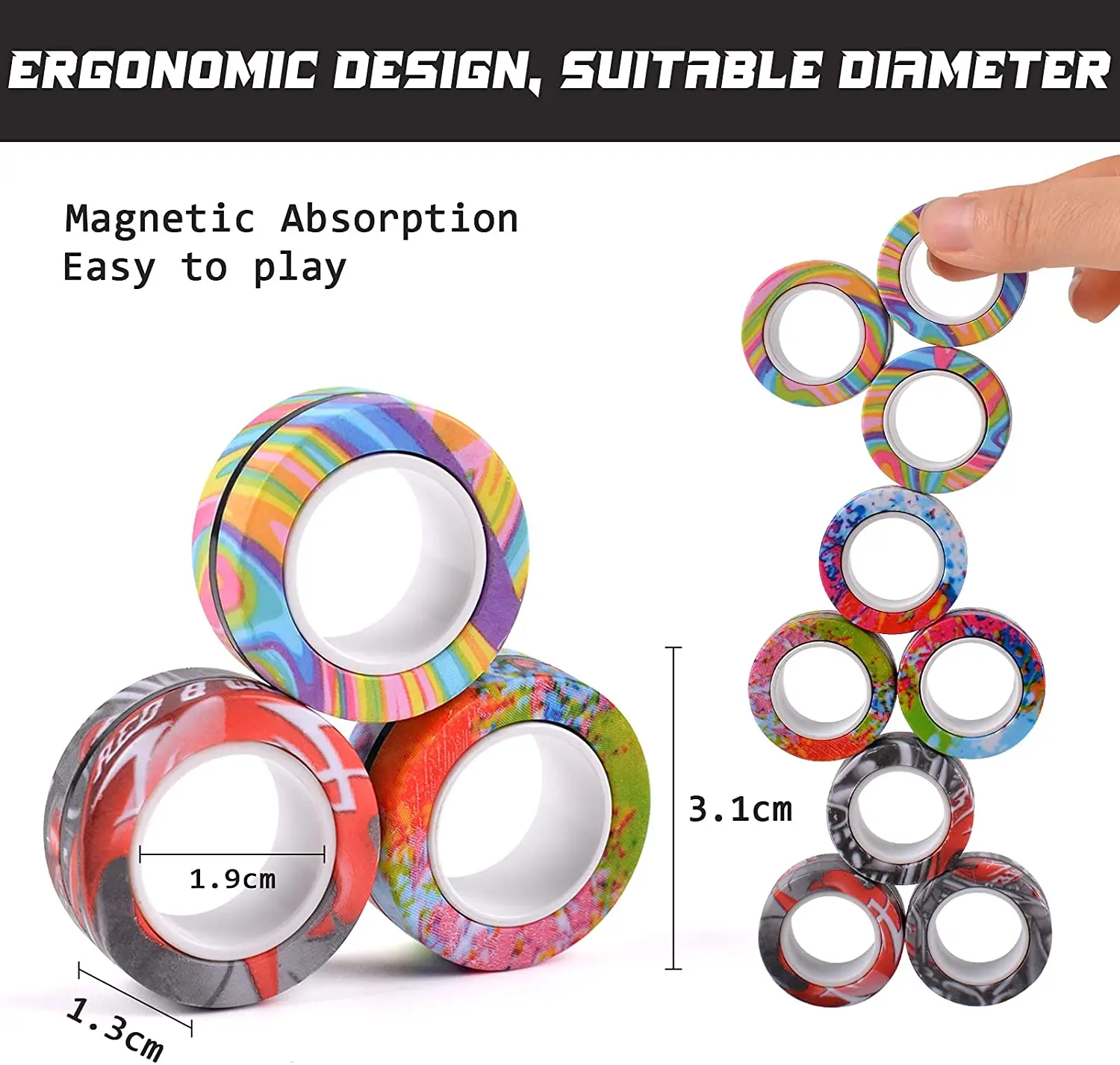 Colorful Finger Magnetic Ring Fidget Toys Stress Relief Adhd Anxiety ...