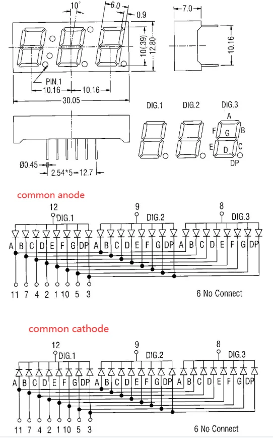 Houkem Led 7 Segment Display 0.39'' Red 3 Digits 7 Segment Display ...