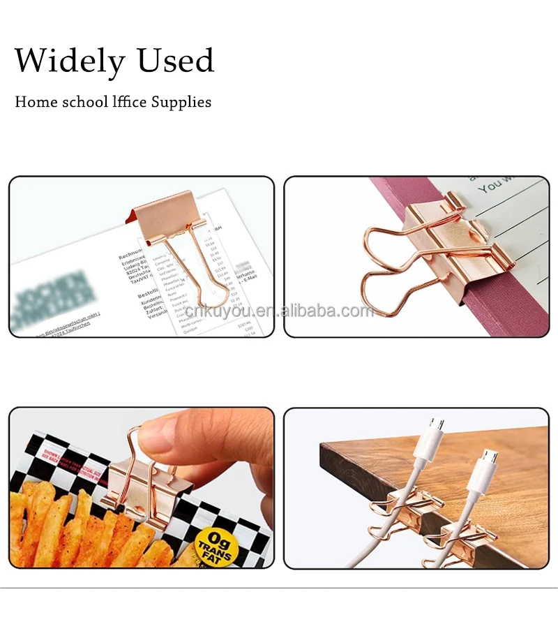 1-Inch Medium Metal Long Tail Clip 48-Piece Rose Gold Loose-Leaf Paper ...