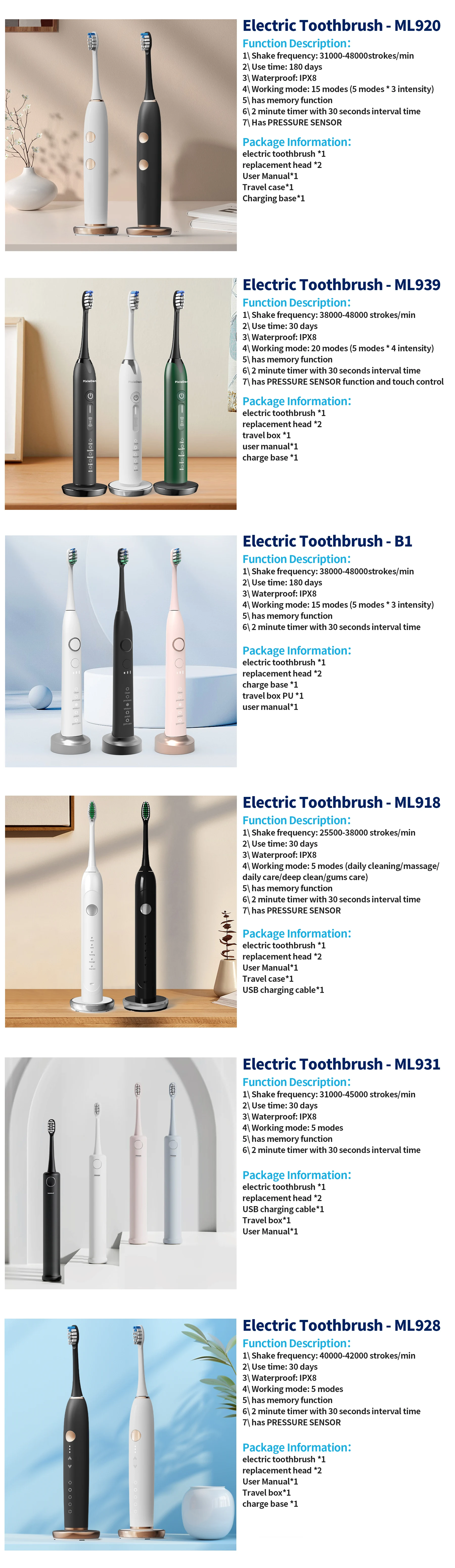 SONIC Electric Toothbrush - 2pcs Heads, 33000-48000 Strokes/min