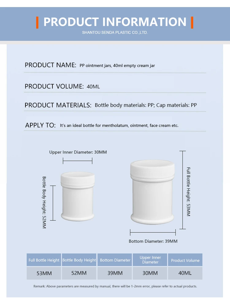 Ointment Container,Cosmetic Personal Care Jars,Screw Cap 40ml Cream ...