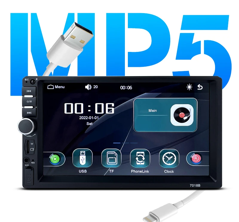 F133-7018B Car Multimedia Wired Carplay Auto Radio 7" Double Din