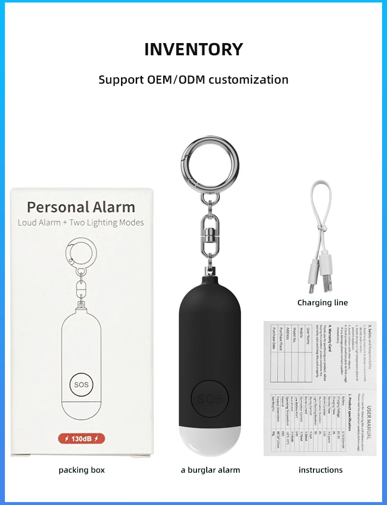 Personal Self-defense Alarm Keychain Usb Rechargeable Led Sos Light ...