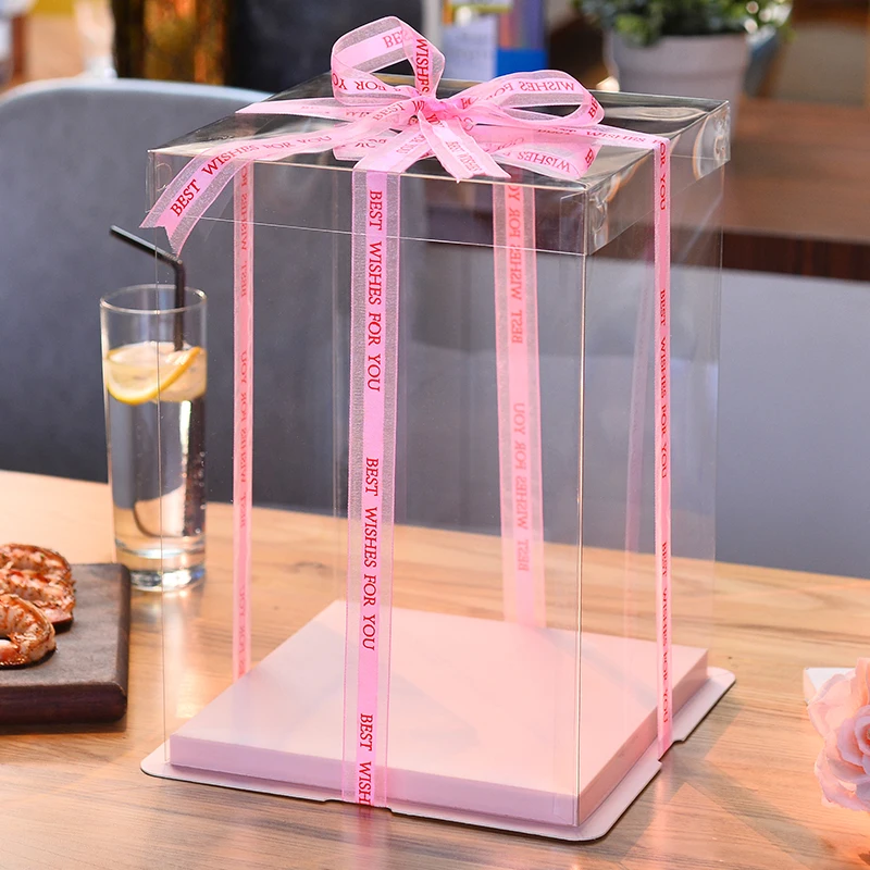 Cheap durable 6 inch square birthday cake box with silk ribbon| Alibaba.com