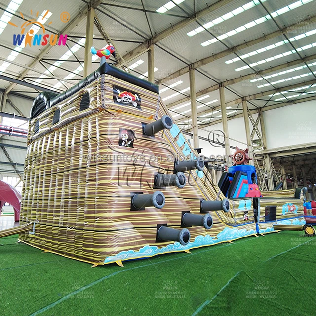 Unisex PVC Inflatable Pirate Ship Obstacle Course Slide Fun Castle ...