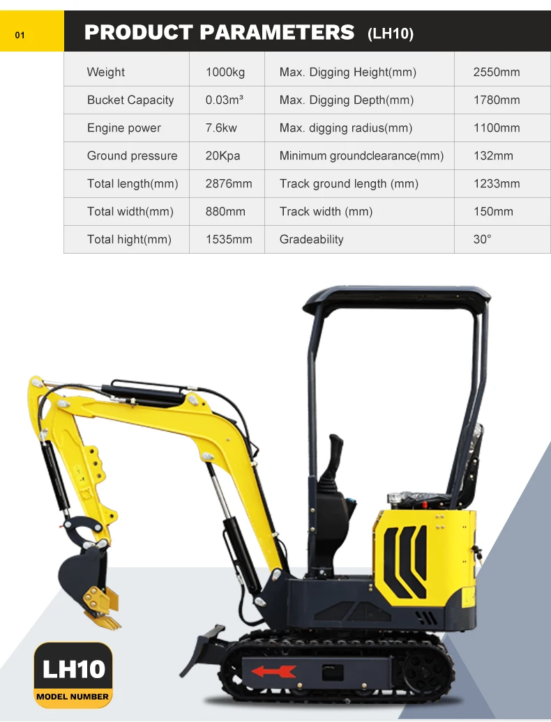 Mini Excavator 1 Ton Crawler Micro Digger 1 Ton Hydraulic Farm Small ...