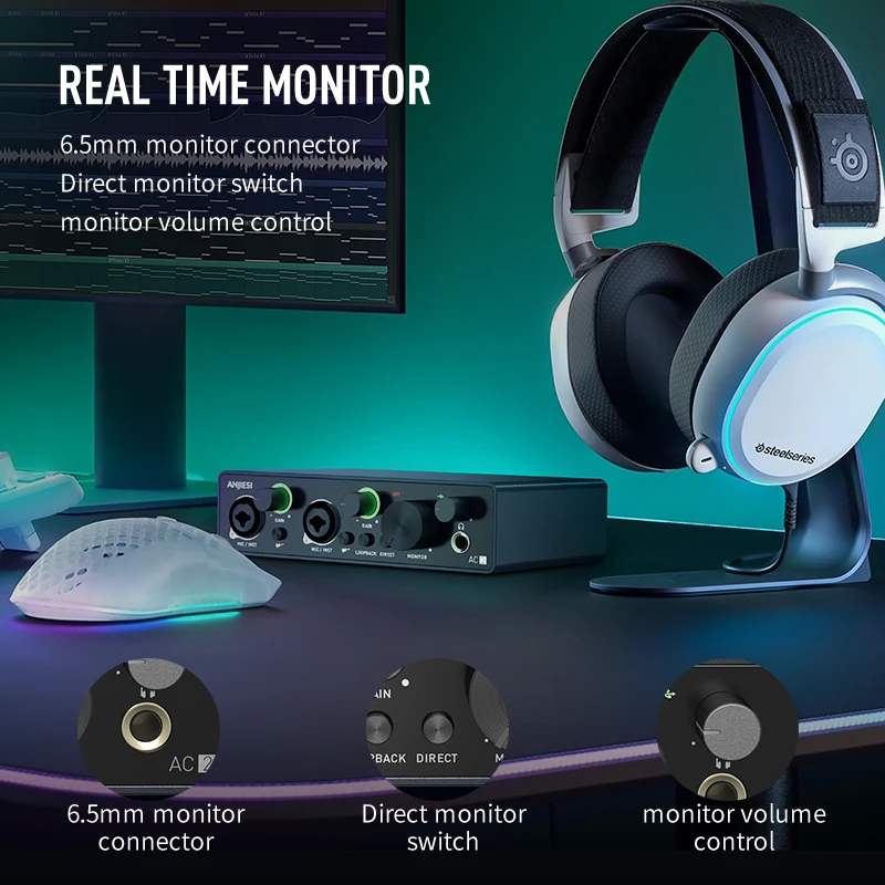 Xlr Microphone 24bit-192khz Audio Interface 2 In 2 Out Computer ...