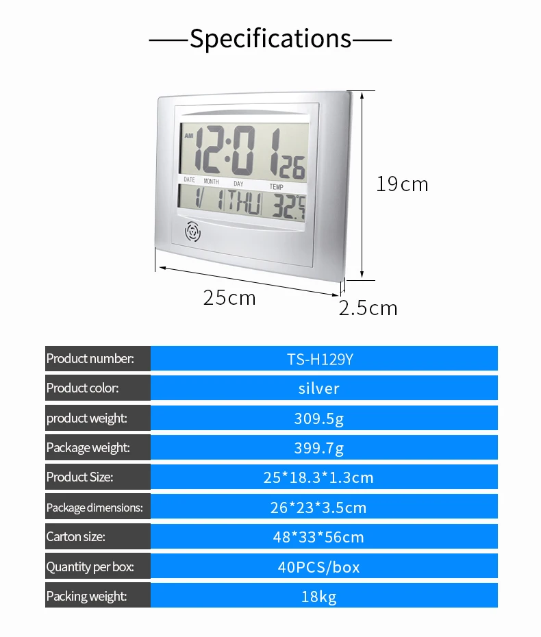 Large Size Digital Alarm Clock Temperature And Humidity Clock Indoor ...