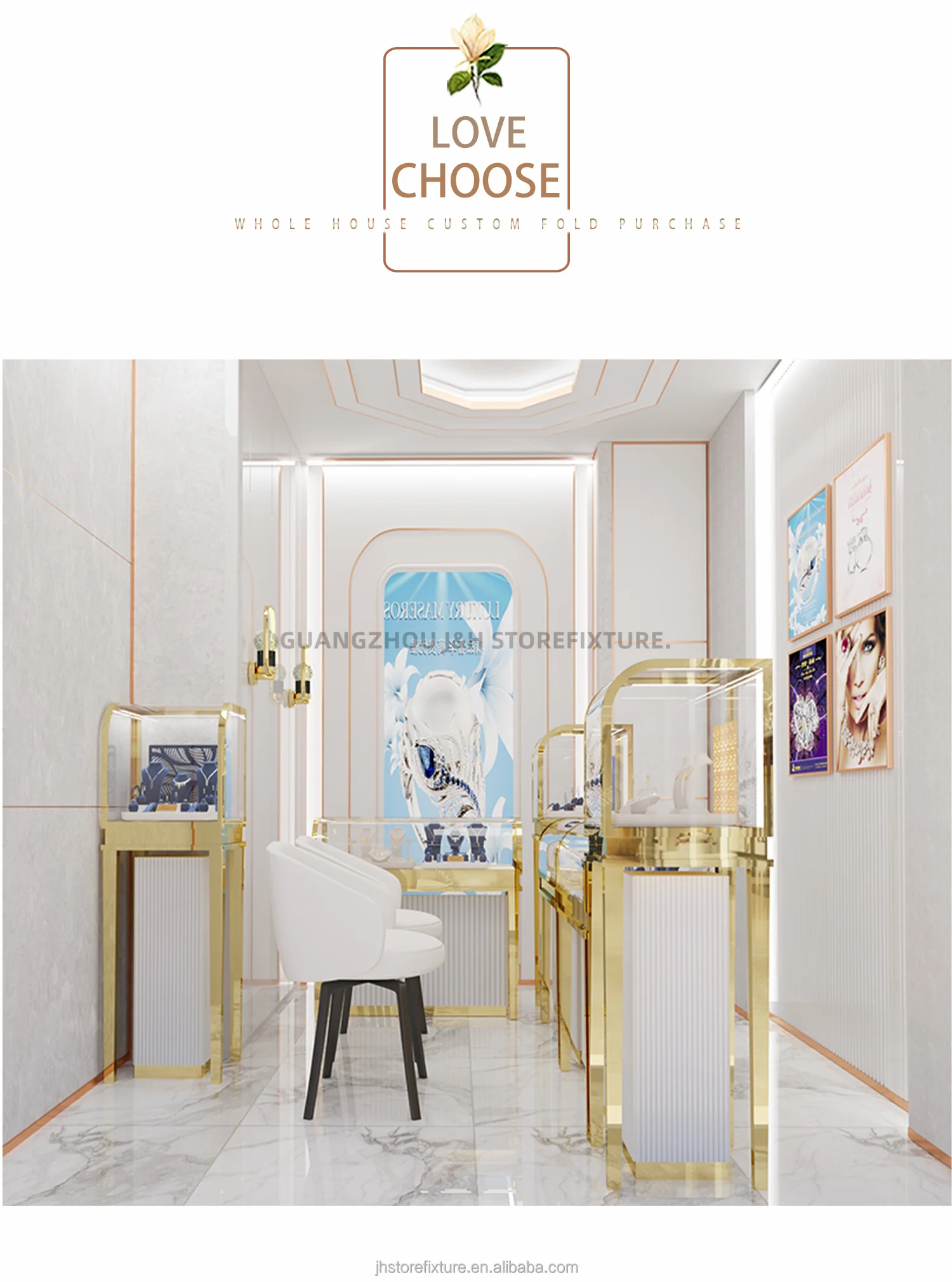 3D Jewelry Shop Interior Design Idea Gold Stainless Steel Custom ...