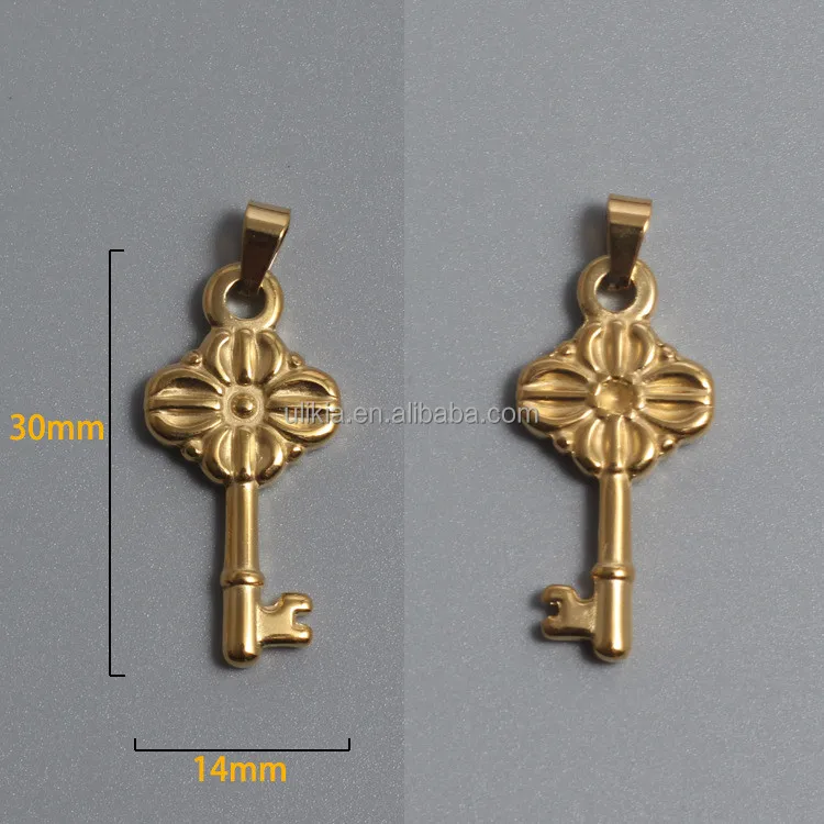 Stainless Steel Vintage Key Shape Charm Pendant For Diy Jewelry Making ...