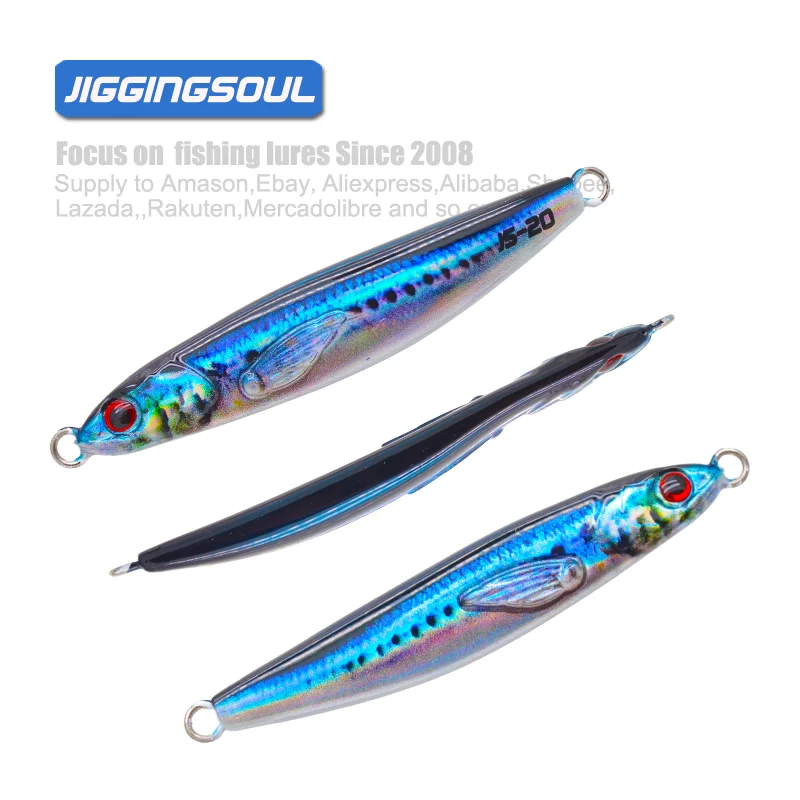 JIGGINGSOUL-RTS311-10g15g 20g 3D Printed Metal Jig S Shape Fishing Lure ...