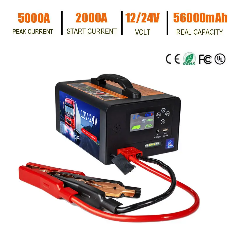 High Capacity 12V/24V LED Light Truck Battery Booster Heavy Duty Jump ...