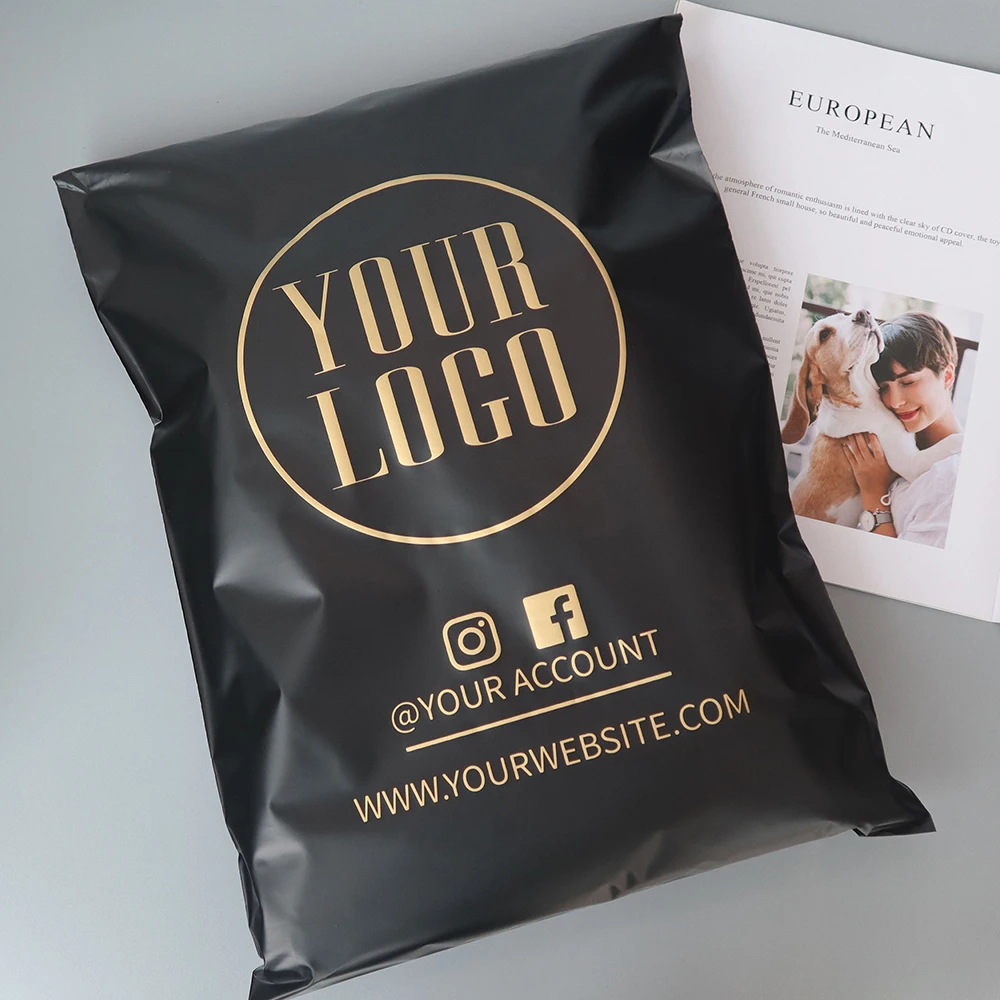 Custom Logo Black Envelope Mailer Bag Designer Glossy Poly Mailer ...