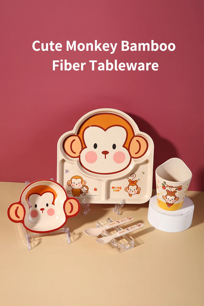 Cartoon Cute Monkey Tableware Set Children's Dinnerware Sets Dish Melamine Set Divided Plate Cup ...