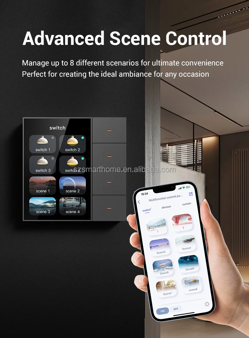 3.5 Inch Smart Wall Switch - Control 4 Dimming Lights & Curtains
