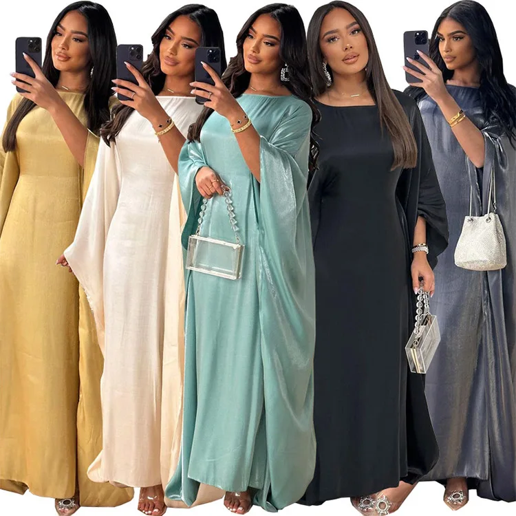 Wholesale Glitter Abaya Muslim Dress Eid Elegant Arabic Clothes Satin ...