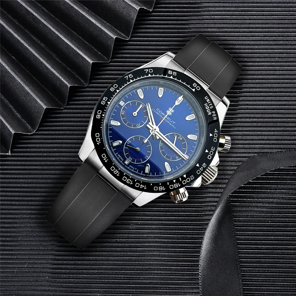 Corgeut Luxury Stainless Steel Watch with Luminous Hands