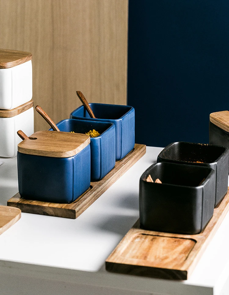 Custom Name Ceramic Spice Jar Set with Bamboo Lid