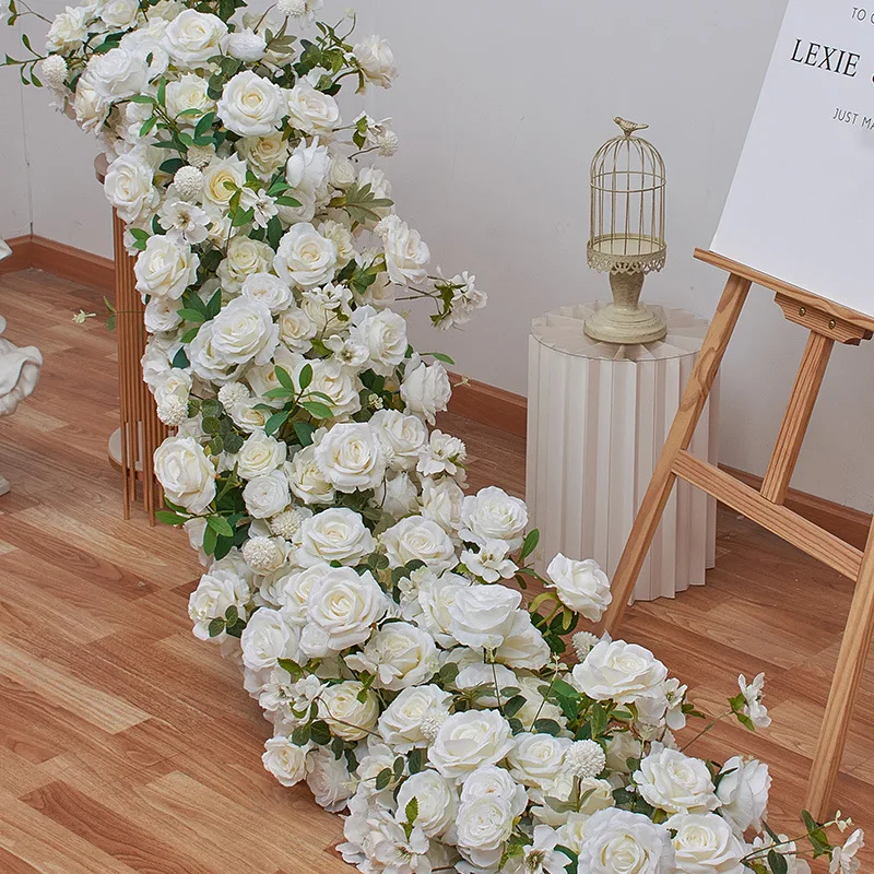 Customized Artificial Red White Flower Runners Decoration Flowers Row ...