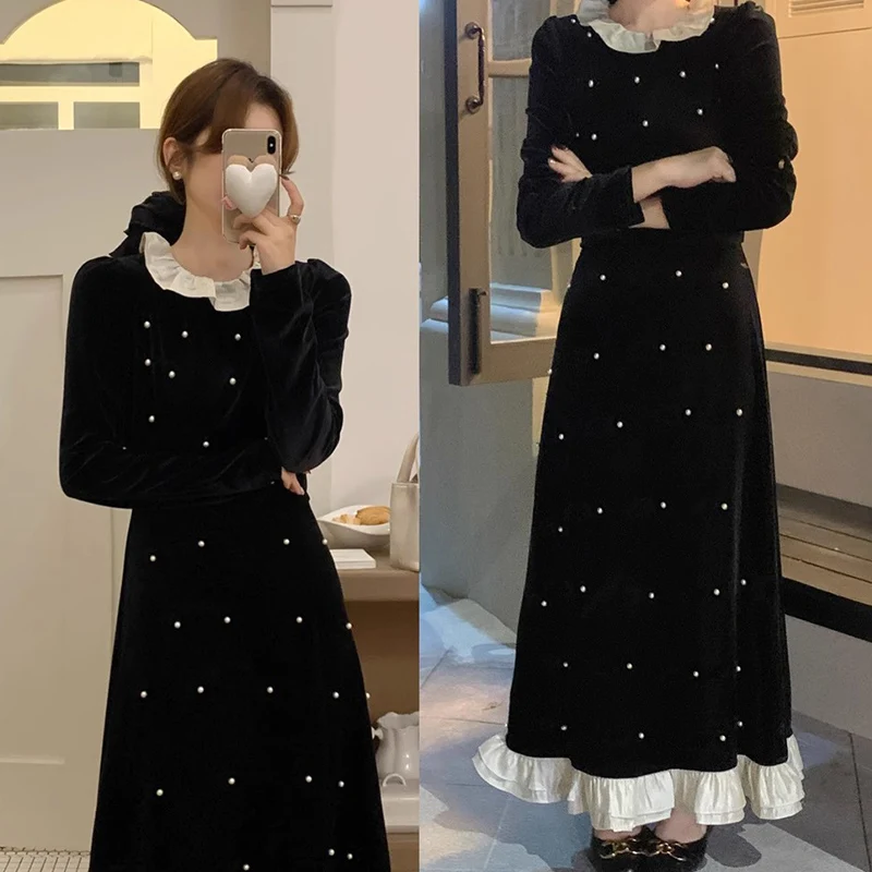 Spring Autumn Elegant Dress Retro Lacework Round-neck Long Sleeve Dress ...