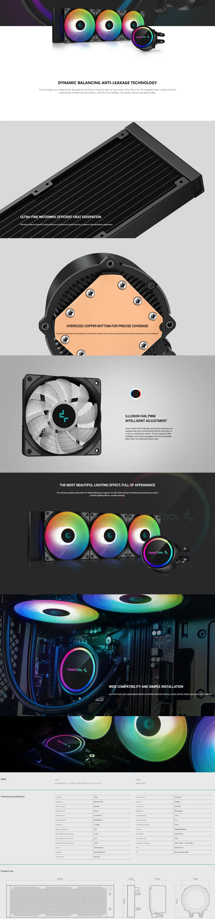 Deepcool Water Element 360 Argb Water Cooling Radiator For Intel Amd ...