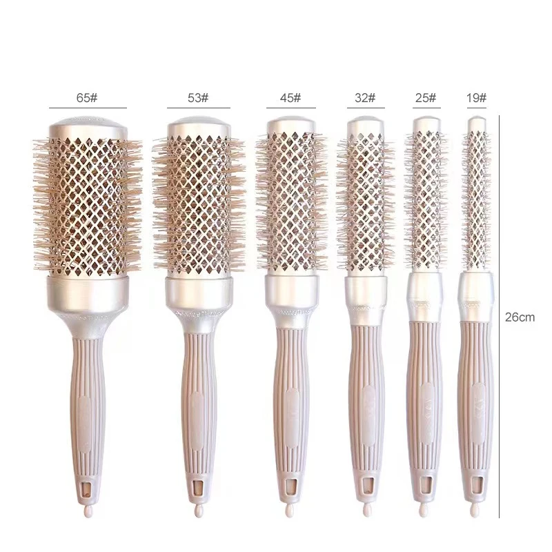 Custom Round Barrel Hair Brush With Boar Bristles Ceramic Thermal Nano ...
