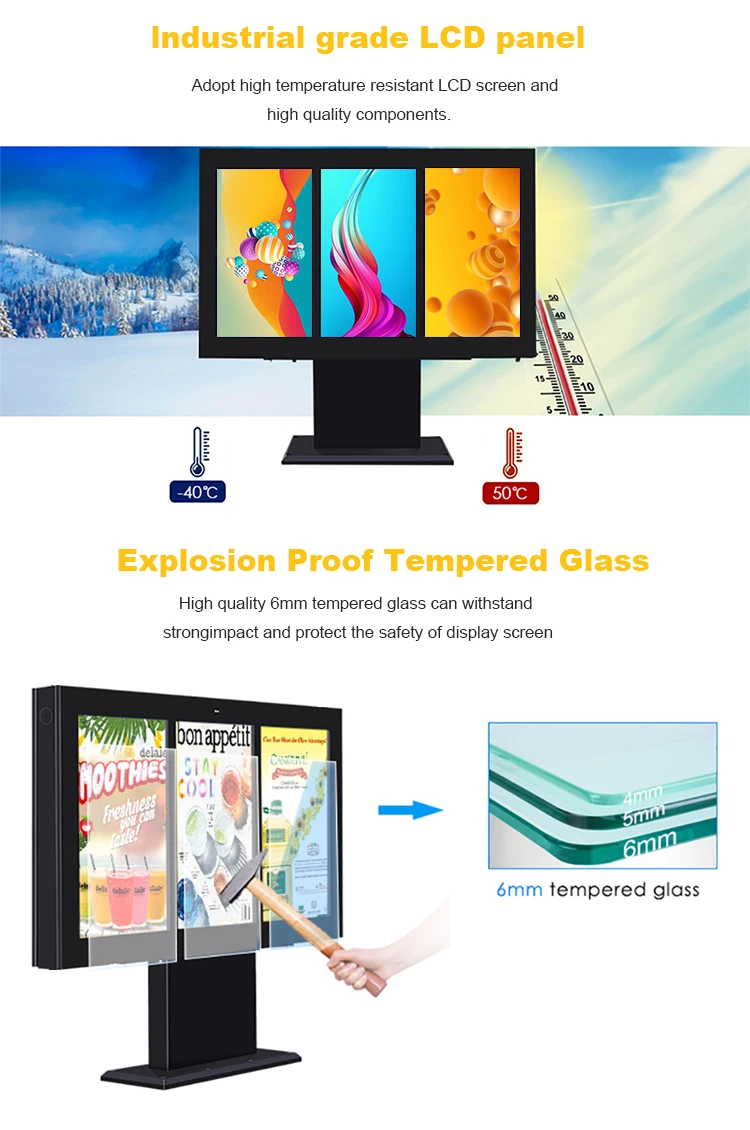 Outdoor Ip66 Waterproof Digital Menu Boards With Three Lcd Screen ...