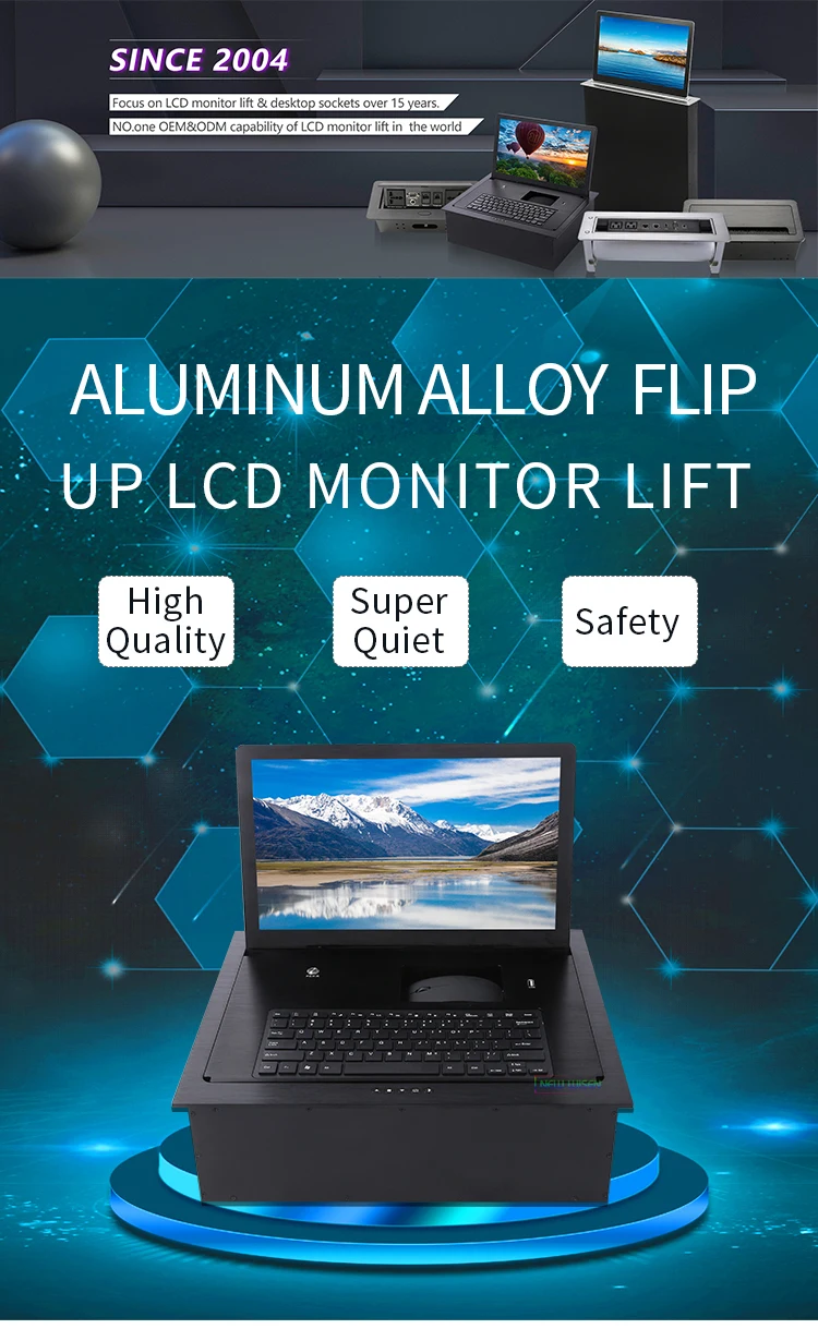Table Hidden Motorized Computer Monitor Lift for Conference Rooms