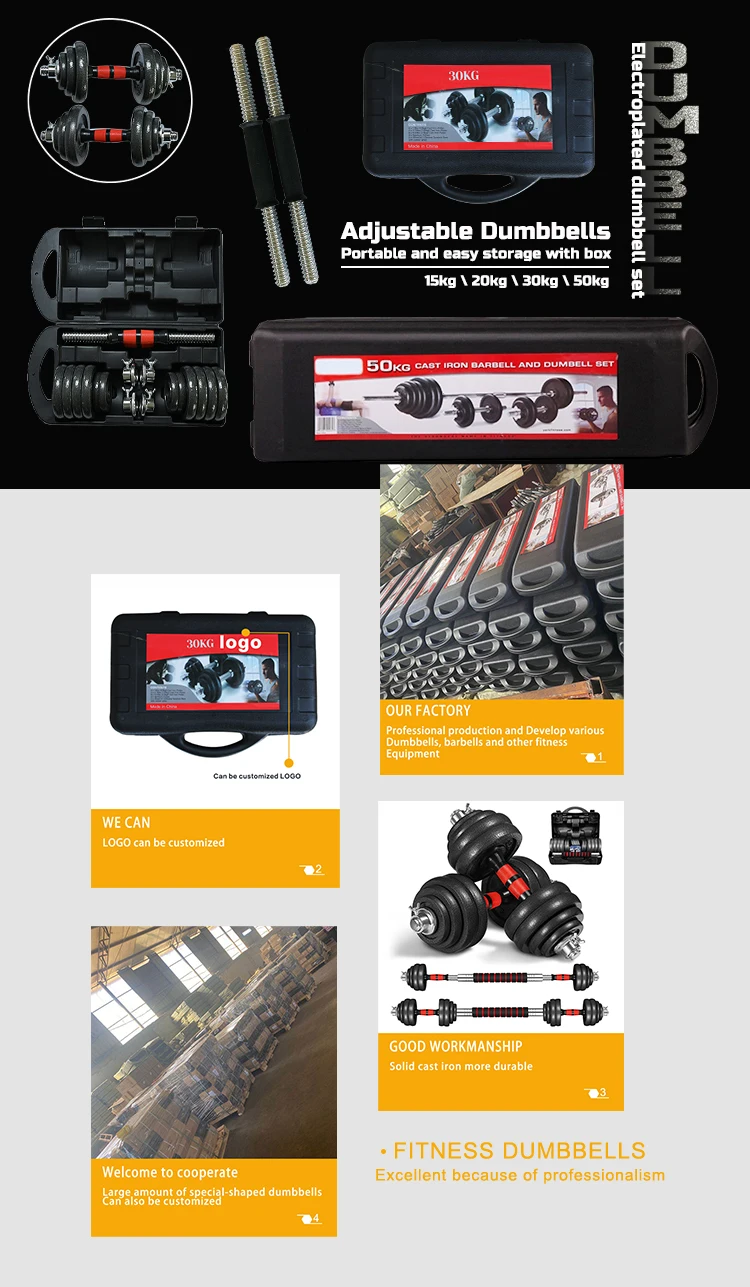 Wholesale 50KG Black Paint Barbell Dumbbell Set with Case