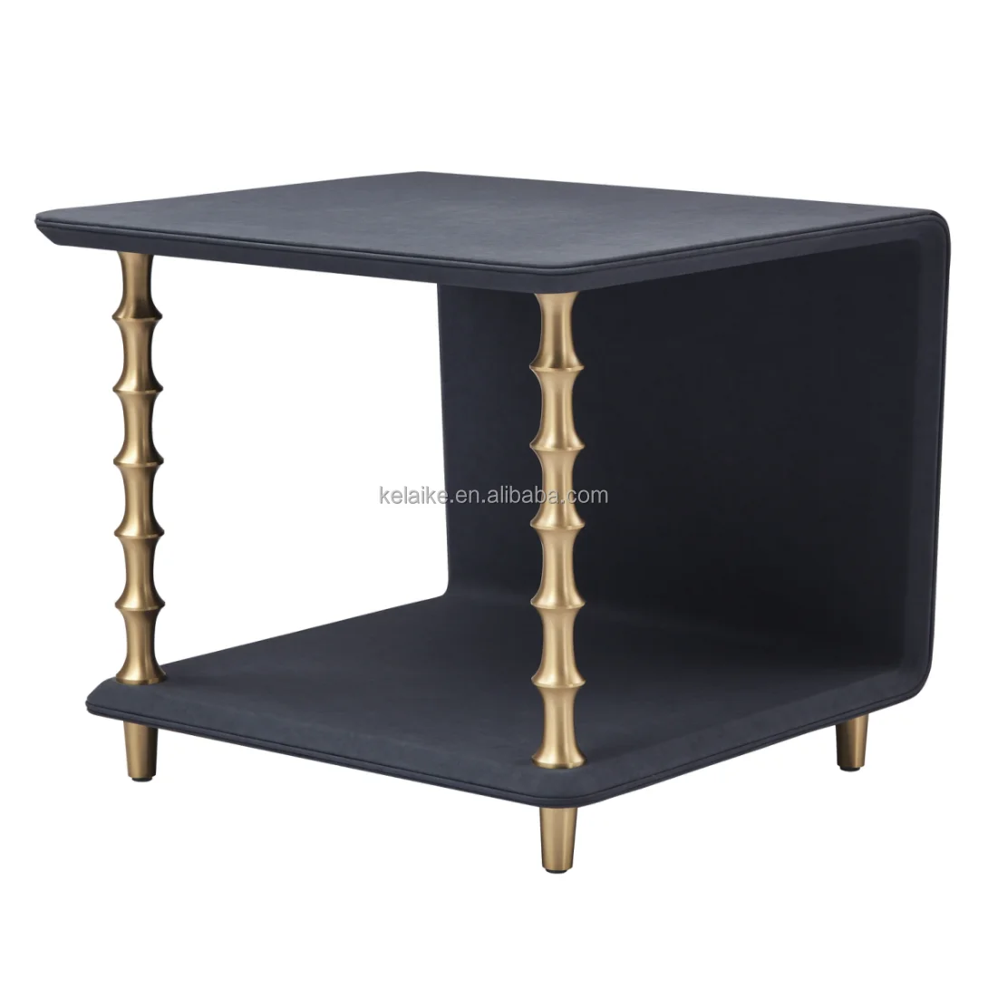 Modern Luxury Solid Wood Copper Leg Corner Table Combination Leather ...