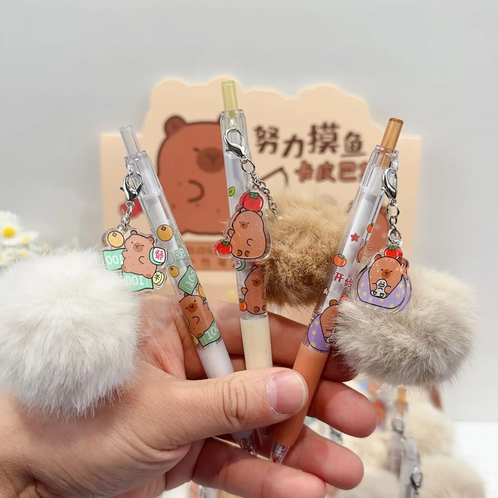 L001 capybara Cute Black Gel Pens Set, Cartoon Ballpoint Pens School ...