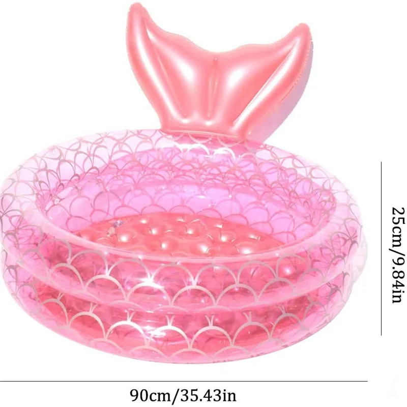 2 Rings Pink Inflatable Mermaid Tail Water Pool Home Round Swimming ...