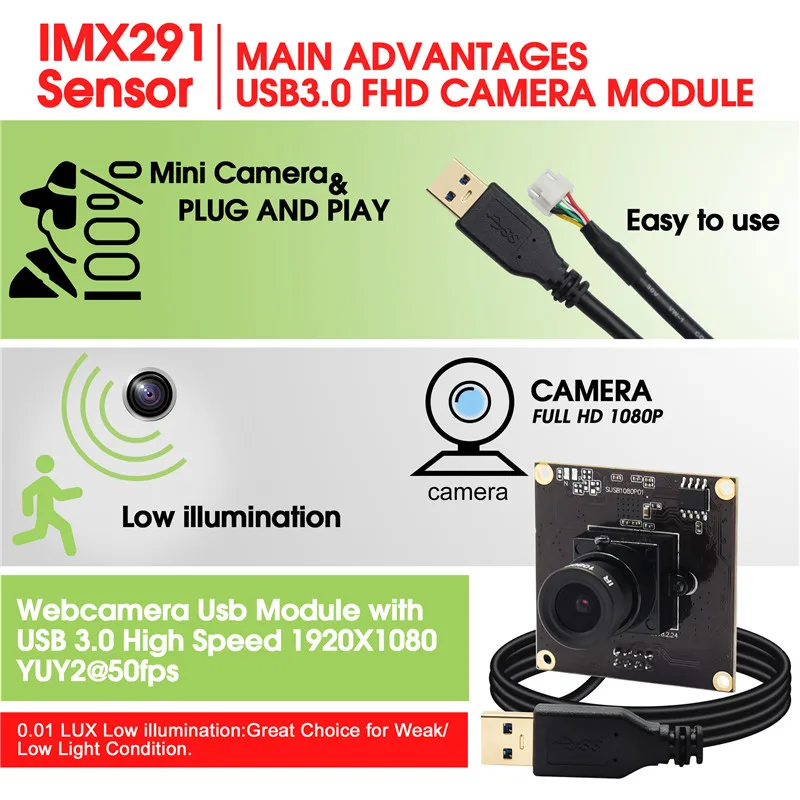 ELP Low Light Sony IMX291 USB 3.0 Camera - 50FPS, 120° Lens