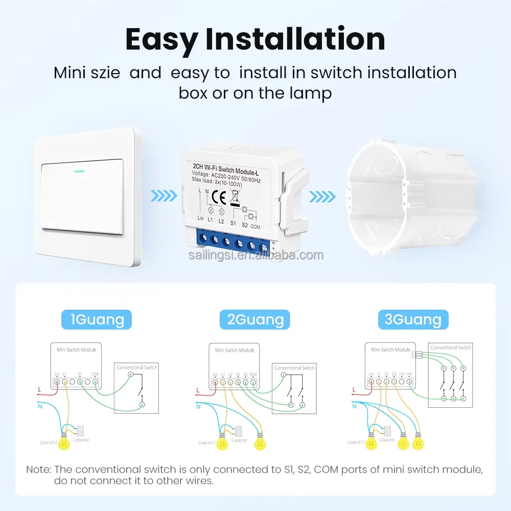 SLS Tuya WiFi Smart Light Switch Module 1 gang Mini Relay Switch Module ...