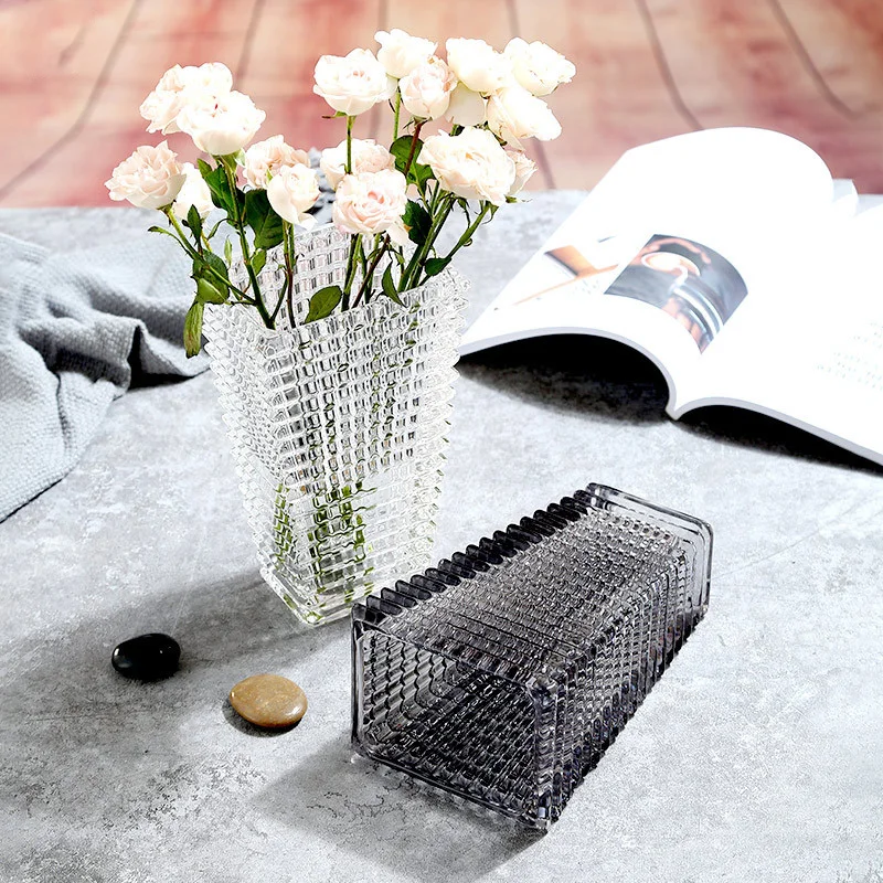 Modern Square Sparkling Crystal Glass Vase Mosaic Style Hydroponic ...