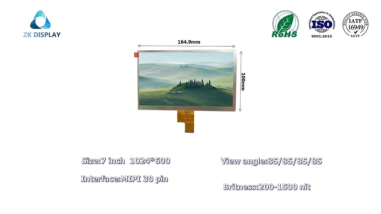 Zk Display High Brightness 7 Inch 1024*600 Ips 1000 Nits Lvds/rgb Sunlight Readable Tft Touch ...