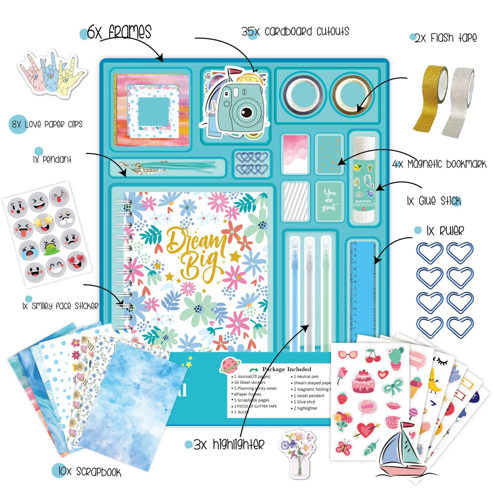 Diy Scrapbook Kit Journal Sticker Diary Notebook Pen Set For Girls ...