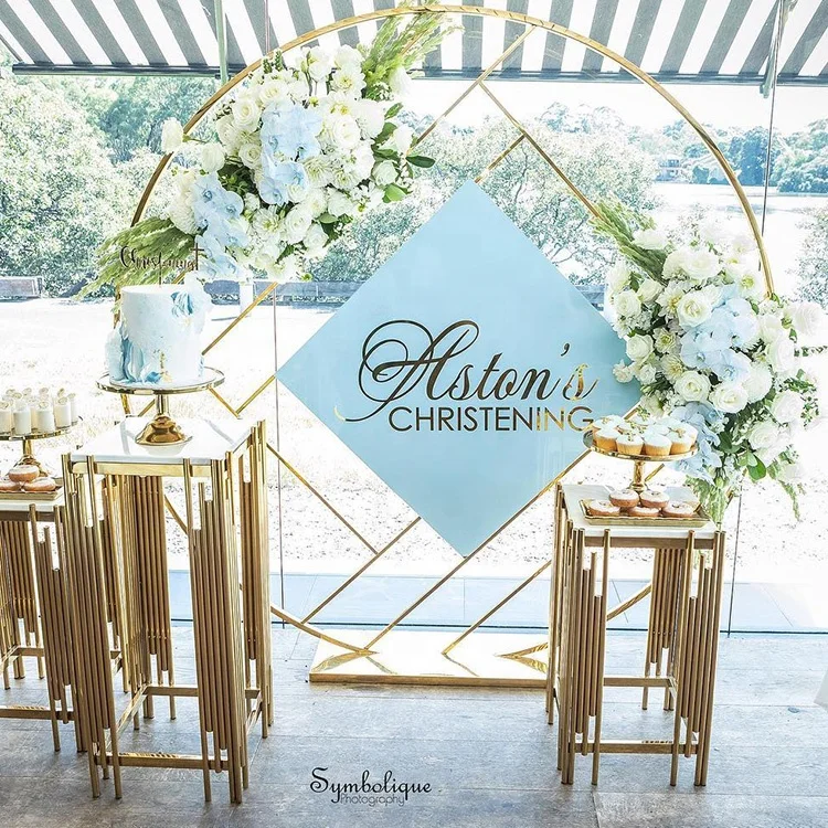 Wedding Backdrop Gold Round Metal Grid Mesh Backdrops Decorations ...